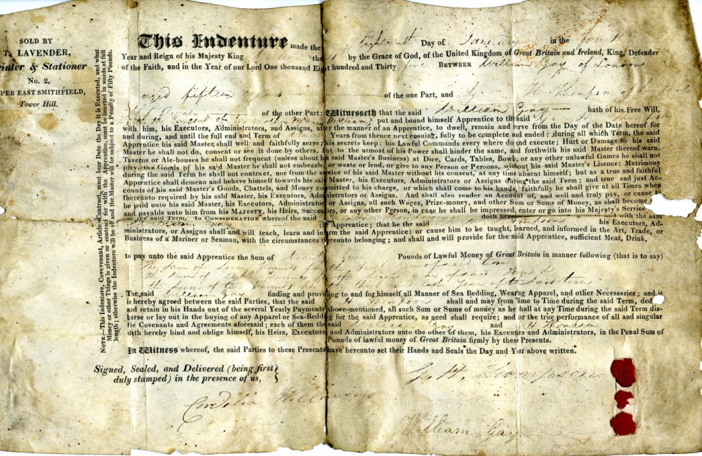 Gay William Indenture Certificate – Yews to Eucalypts